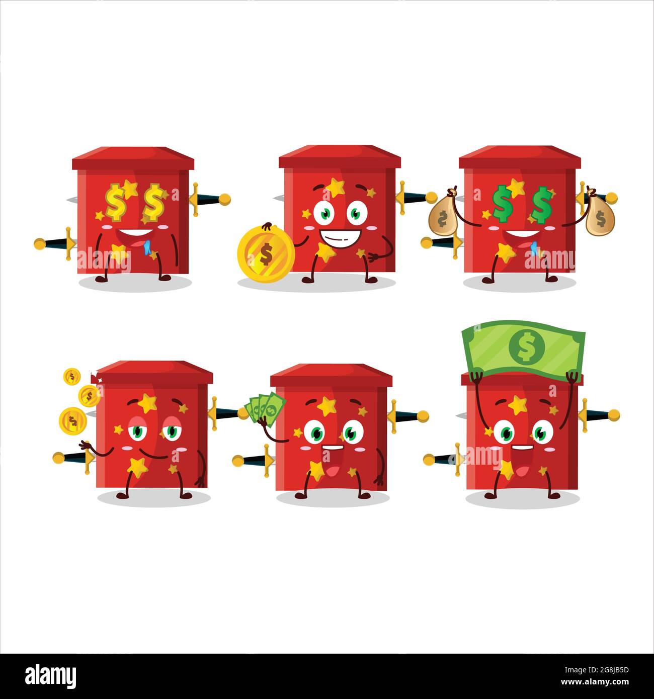 Magic box fantasy cartoon character with cute emoticon bring money ...