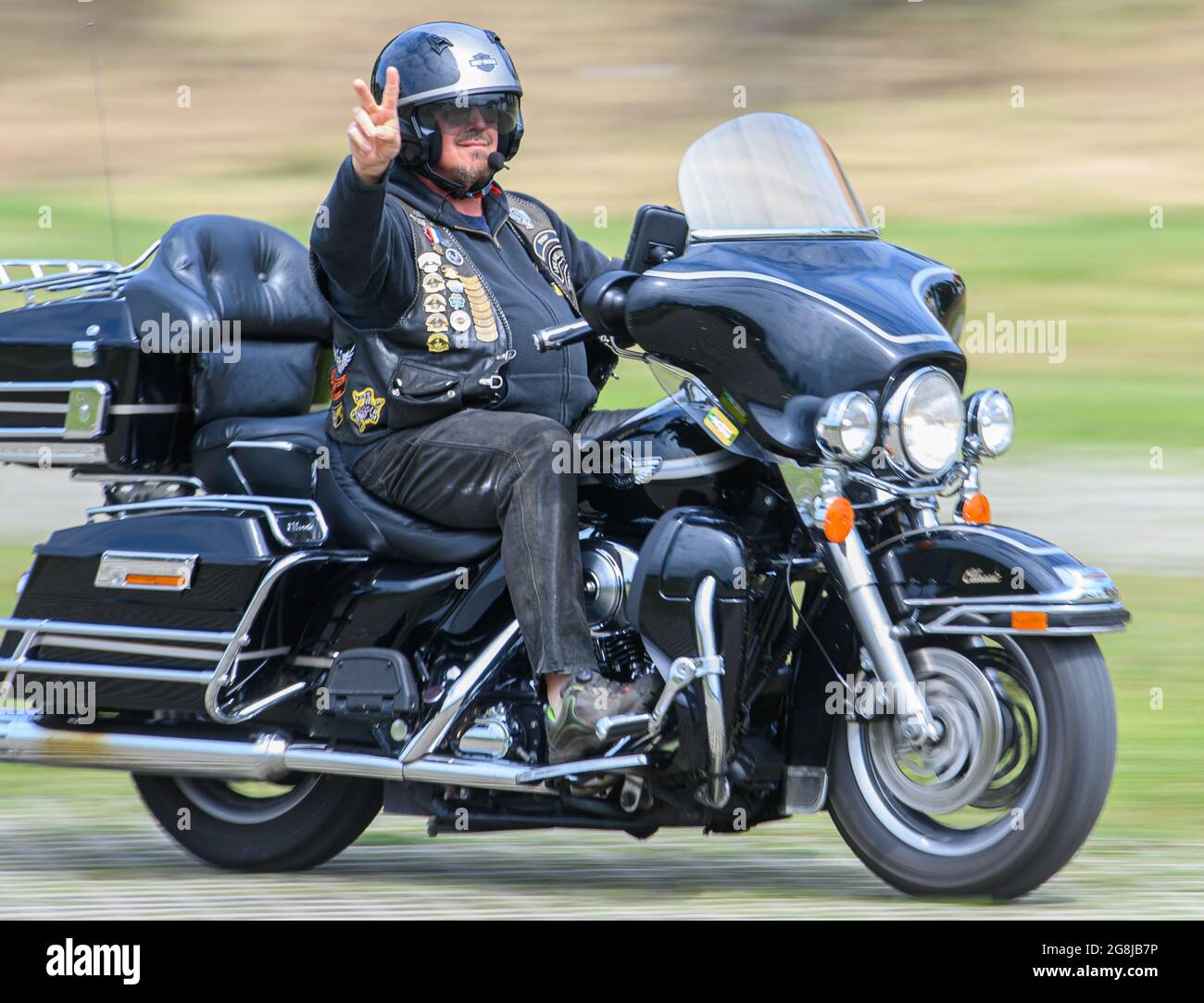 Dresden, Germany. 20th July, 2021. A member of the Dresden Harley ...