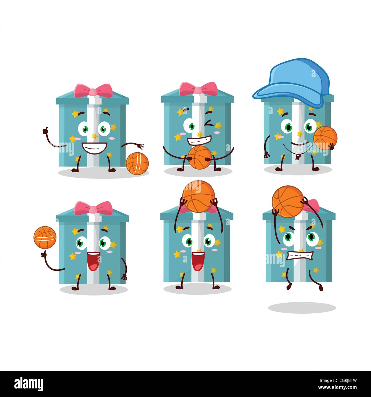Talented magic gift box cartoon character as a basketball athlete ...