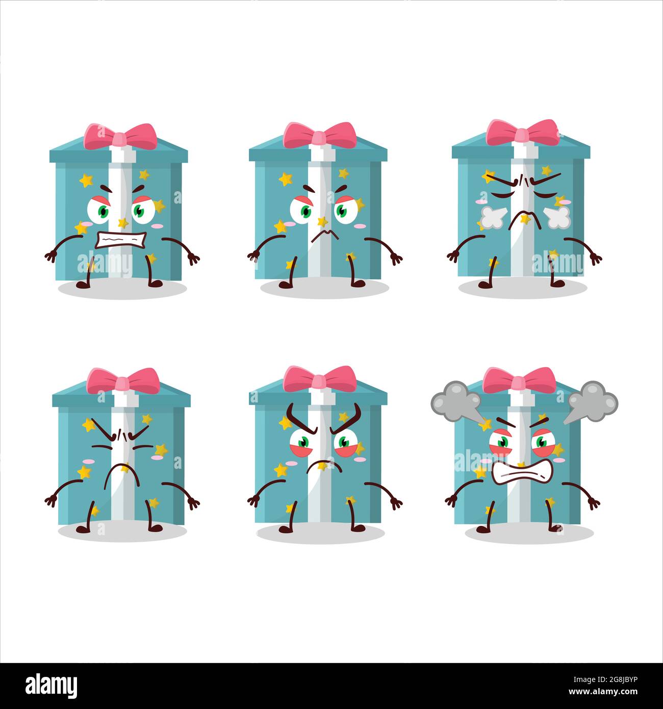 Magic gift box cartoon character with various angry expressions. Vector ...