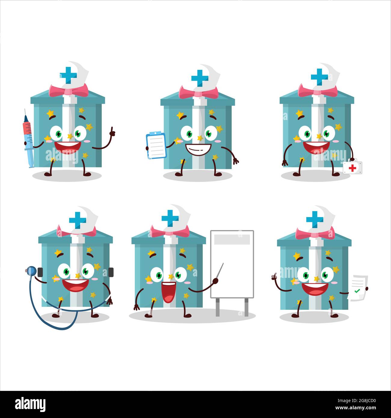 Doctor profession emoticon with magic gift box cartoon character ...