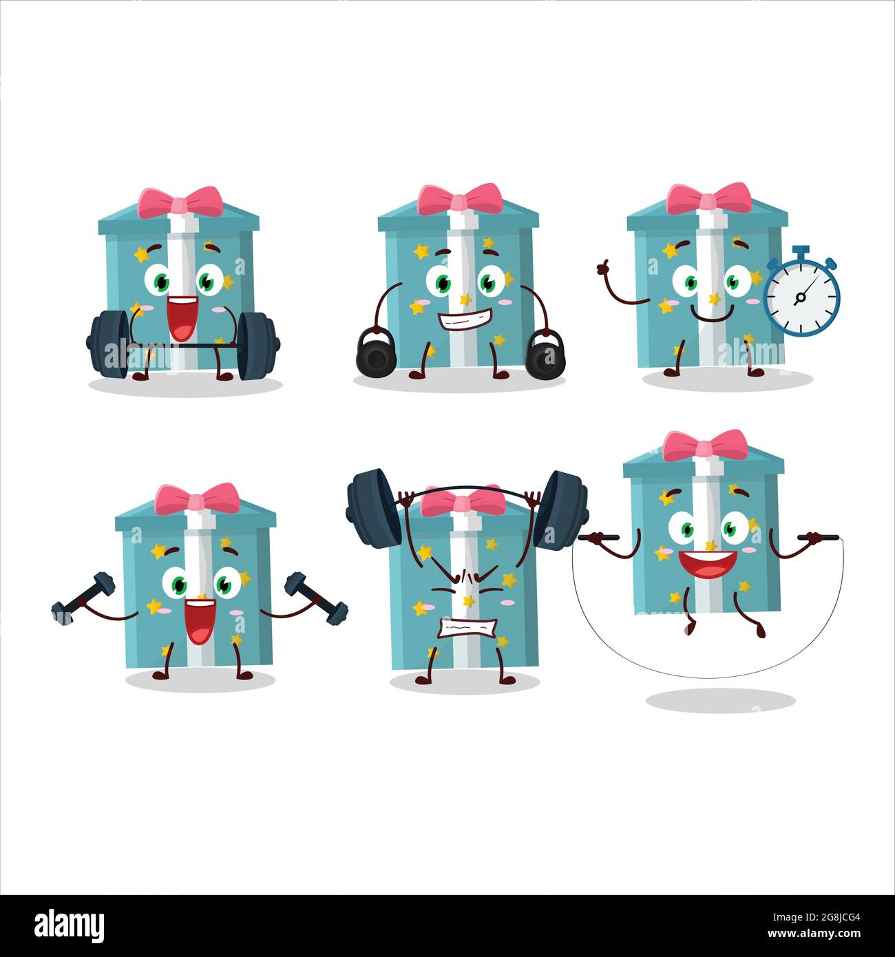 A healthy magic gift box cartoon style trying some tools on Fitness ...