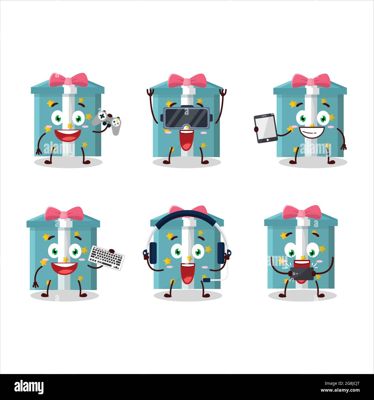 Magic gift box cartoon character are playing games with various cute ...