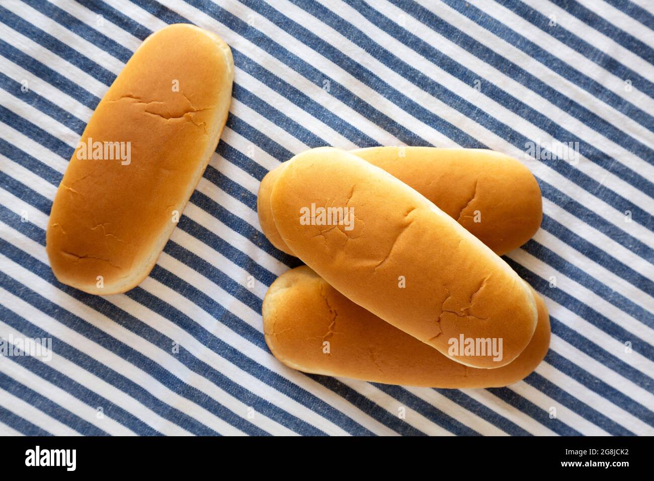 Whole Grain Hot Dog Buns on cloth, top view. Flat lay, overhead, from ...