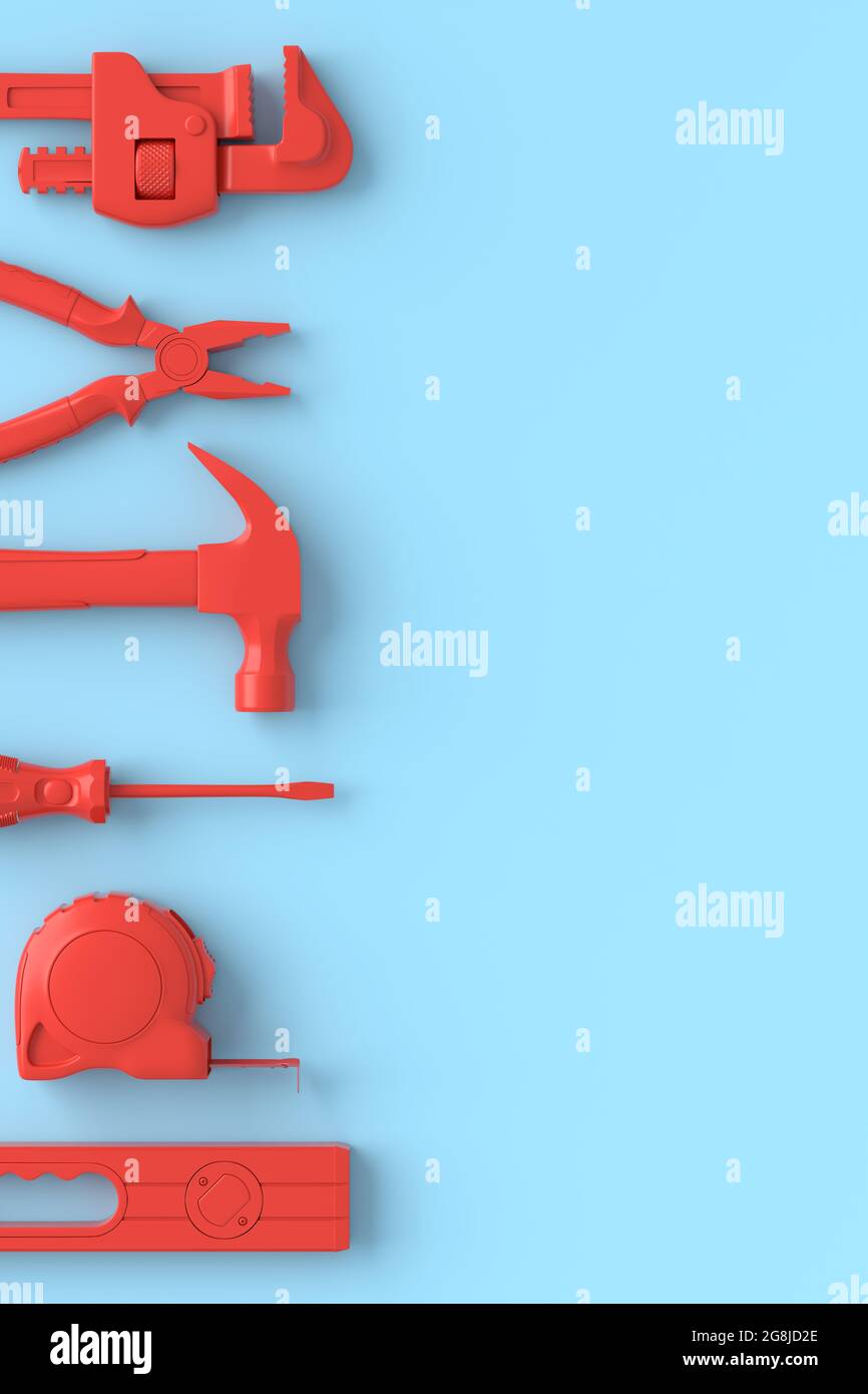 Top view of monochrome construction tools for repair and installation ...