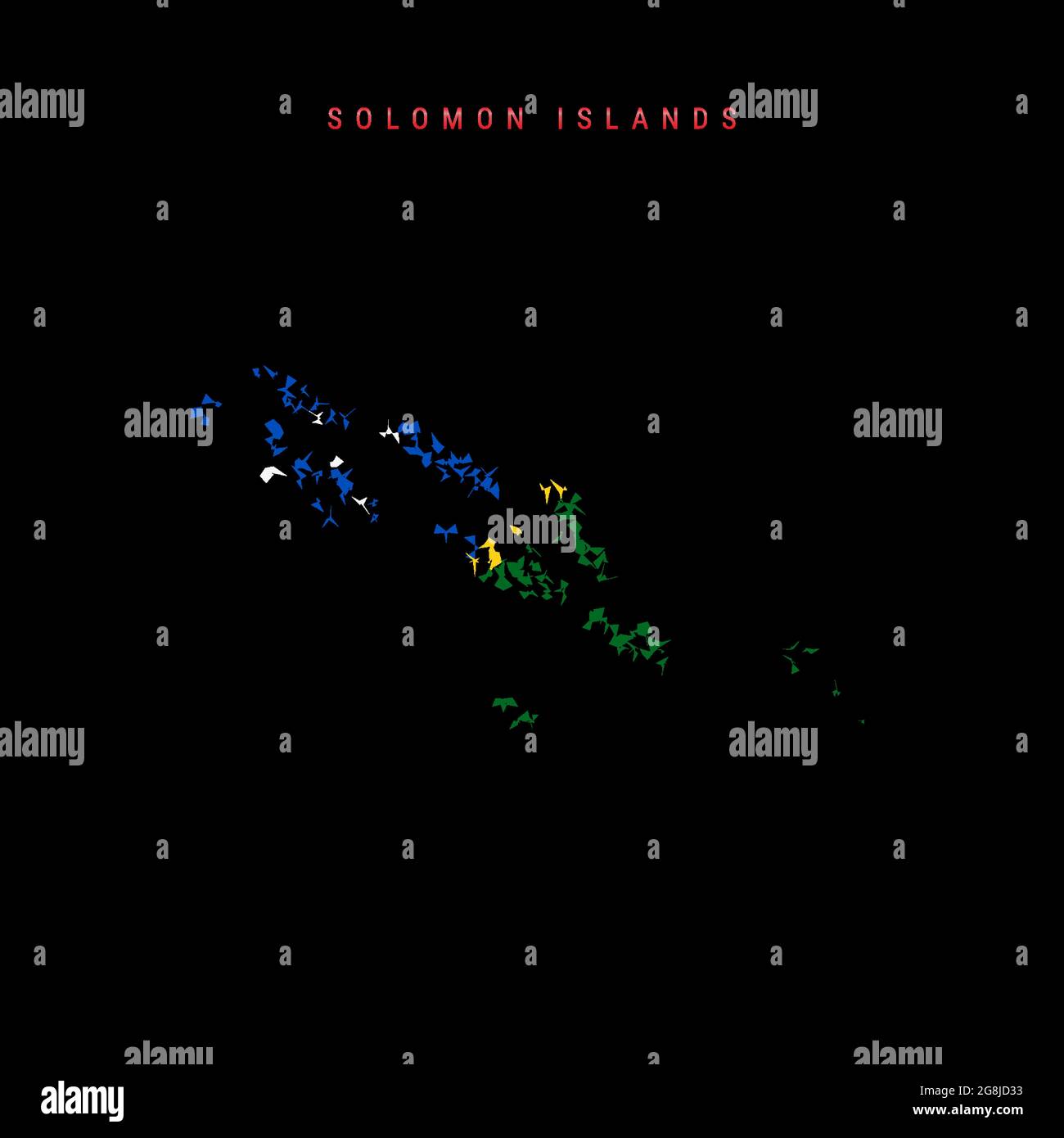 Solomon Islands flag map, chaotic particles pattern in the colors of ...
