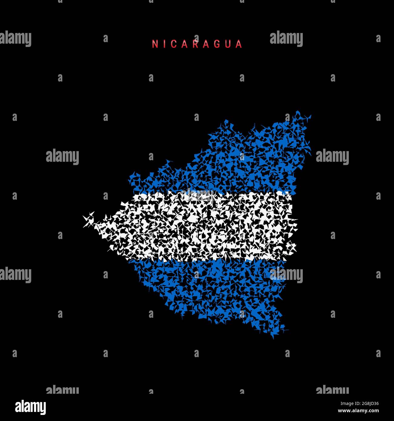 Nicaragua flag map, chaotic particles pattern in the colors of the ...