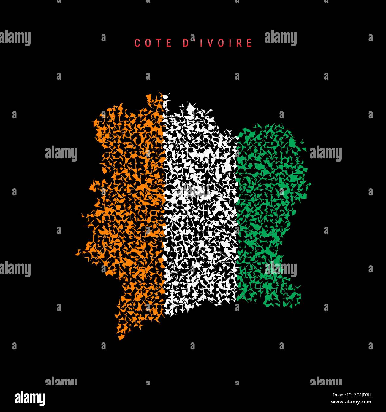 Cote d Ivoire flag map, chaotic particles pattern in the colors of the ...