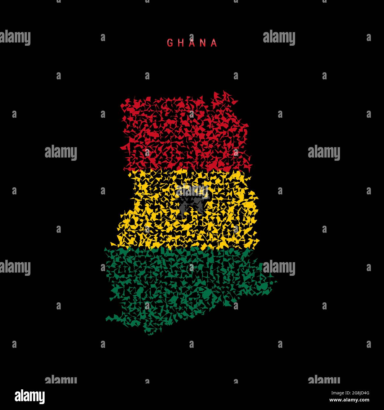 Ghana Flag Map Chaotic Particles Pattern In The Colors Of The Ghanaian