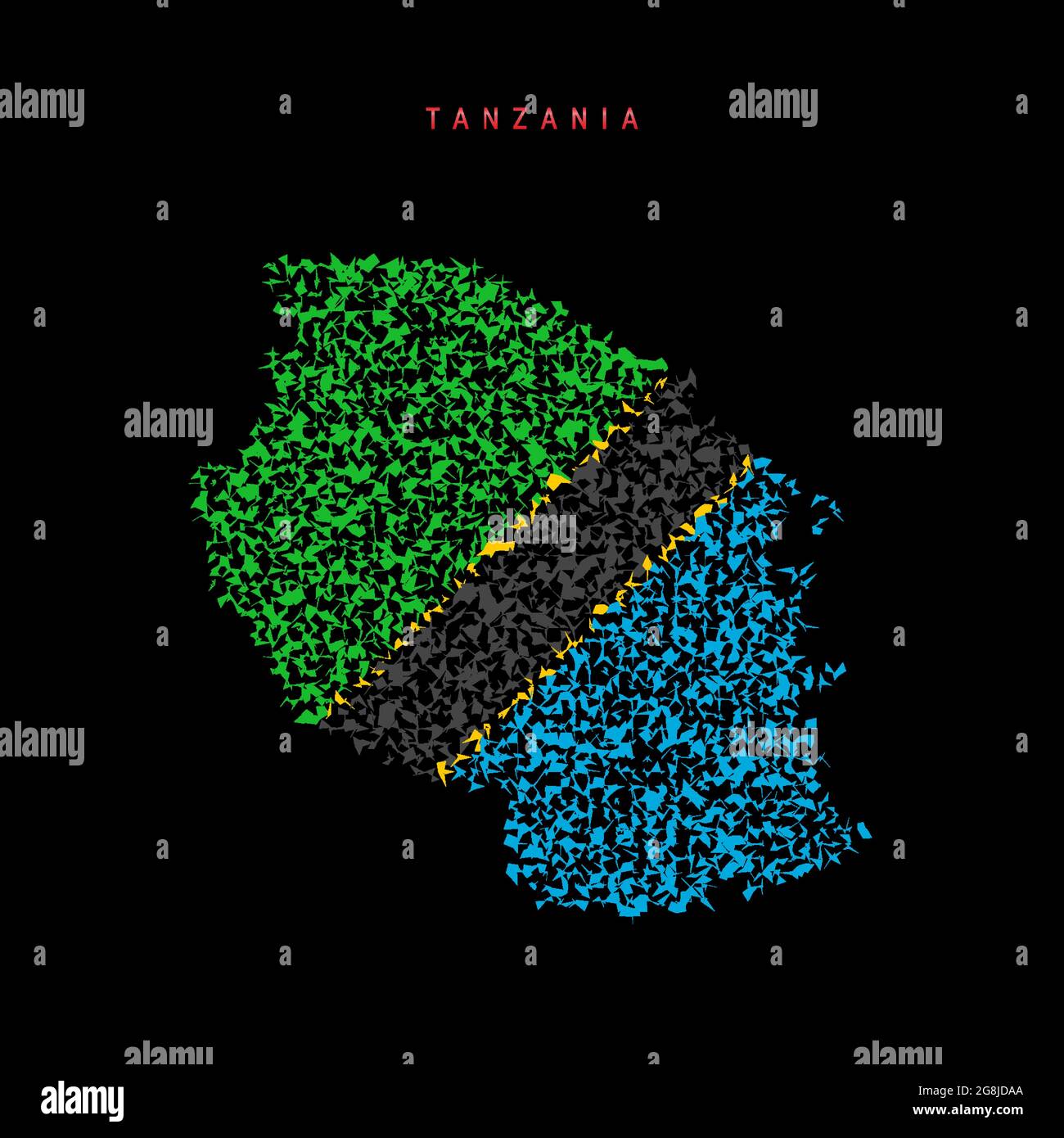 Tanzania Flag Map Chaotic Particles Pattern In The Colors Of The