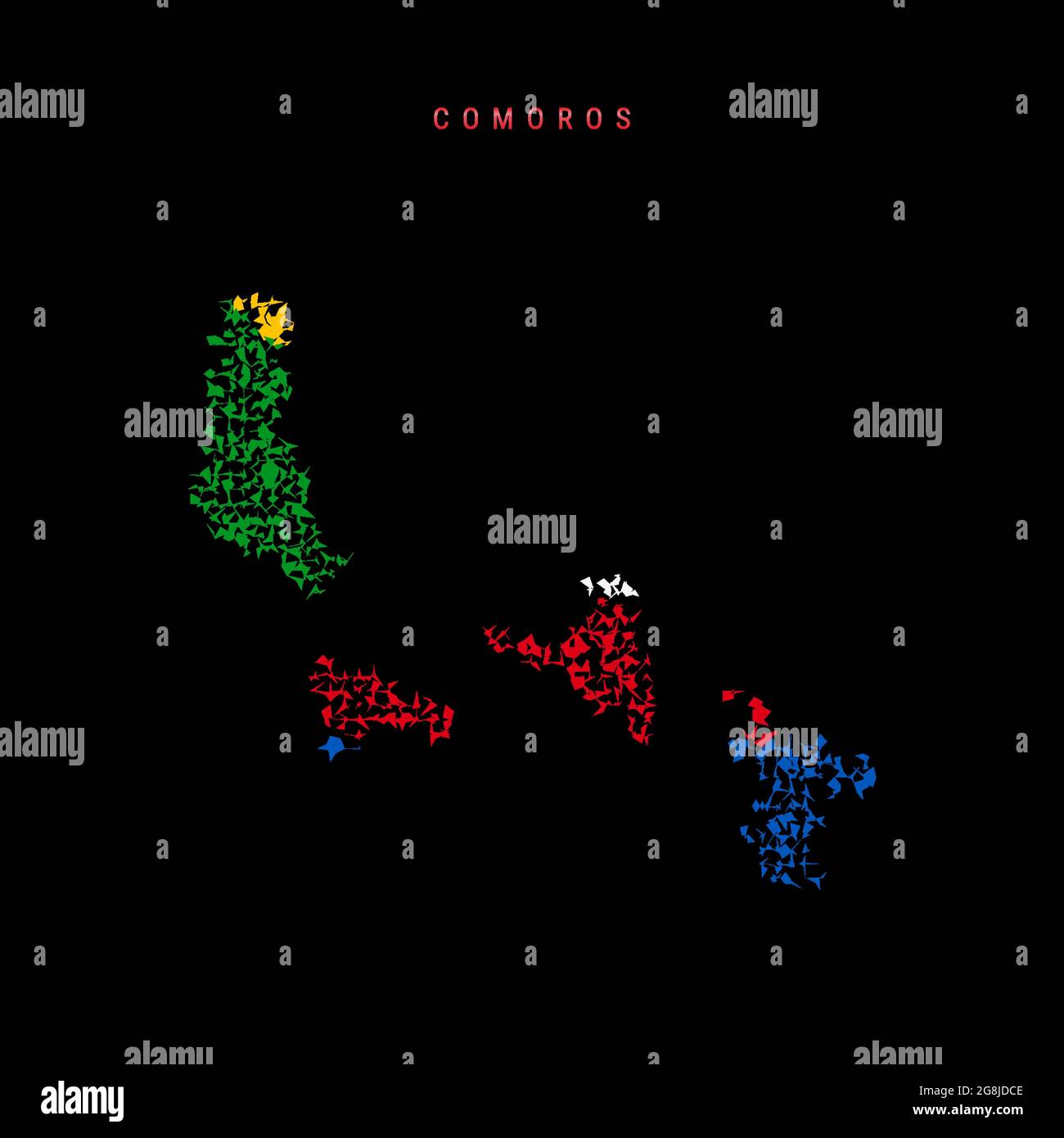 Comoros flag map, chaotic particles pattern in the colors of the Union ...