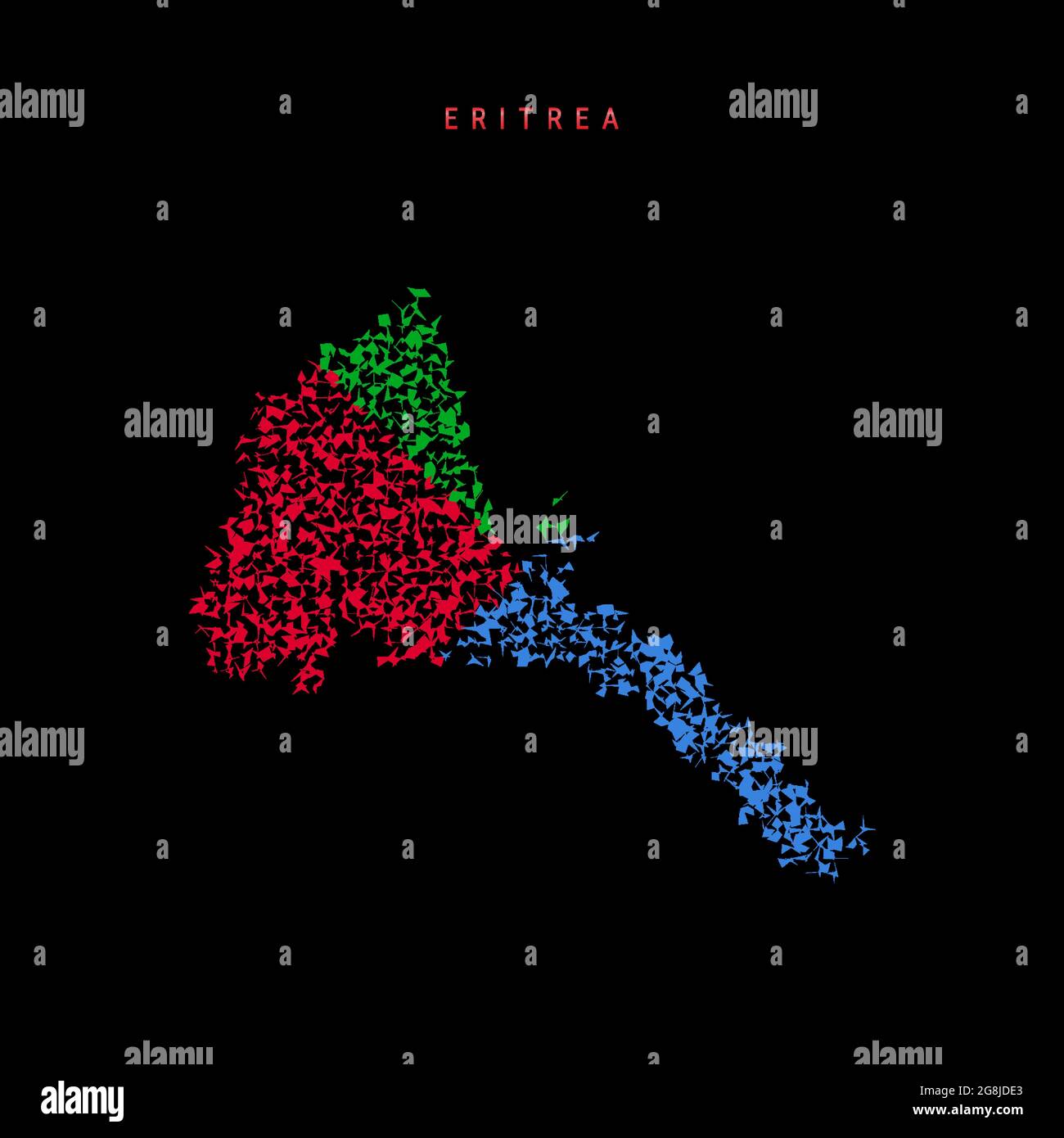 Eritrea flag map, chaotic particles pattern in the colors of the Eritrean flag. Vector ...