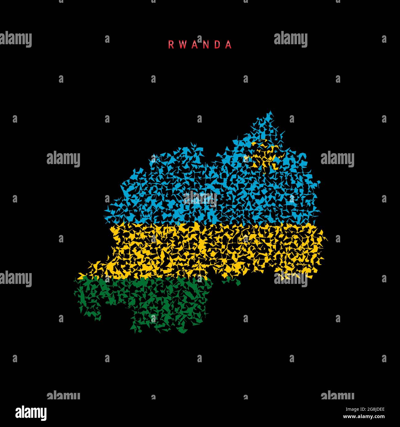 Rwanda Flag Map Chaotic Particles Pattern In The Colors Of The Rwandan