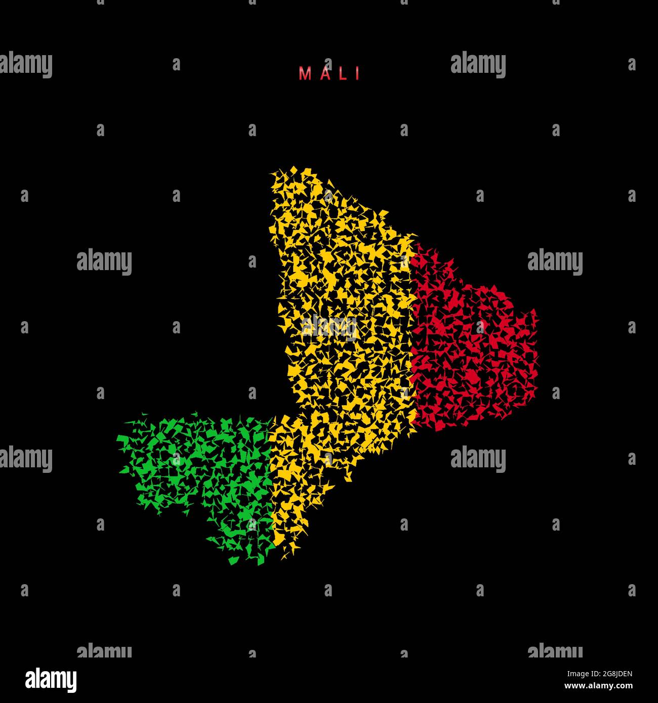 Mali Flag Map Chaotic Particles Pattern In The Colors Of The Malian