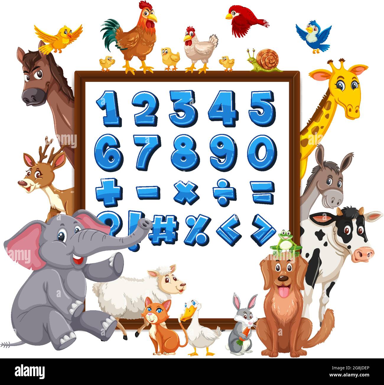 Number 0 to 9 and math symbols on banner with wild animals illustration ...