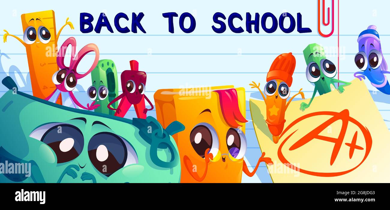 Back to school cartoon banner with student stuff Stock Vector Image ...