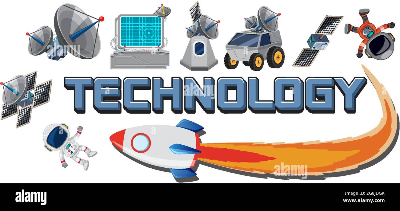 Technology text icon with elements illustration Stock Vector Image ...