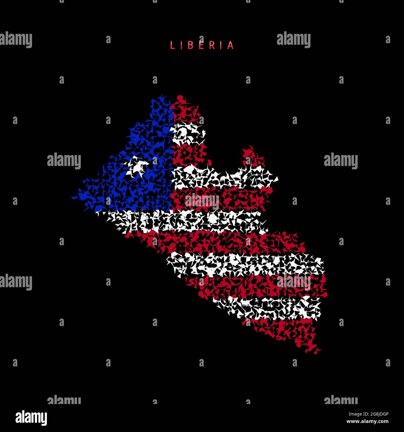 Liberia flag map, chaotic particles pattern in the colors of the ...