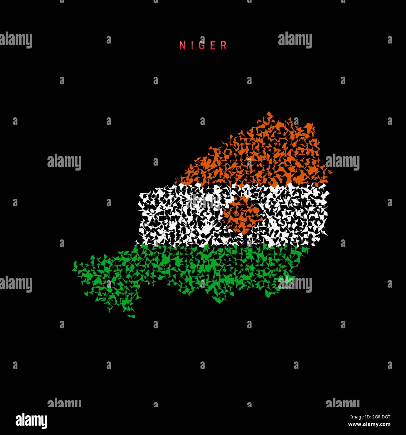 Niger flag map, chaotic particles pattern in the colors of the Nigerian ...