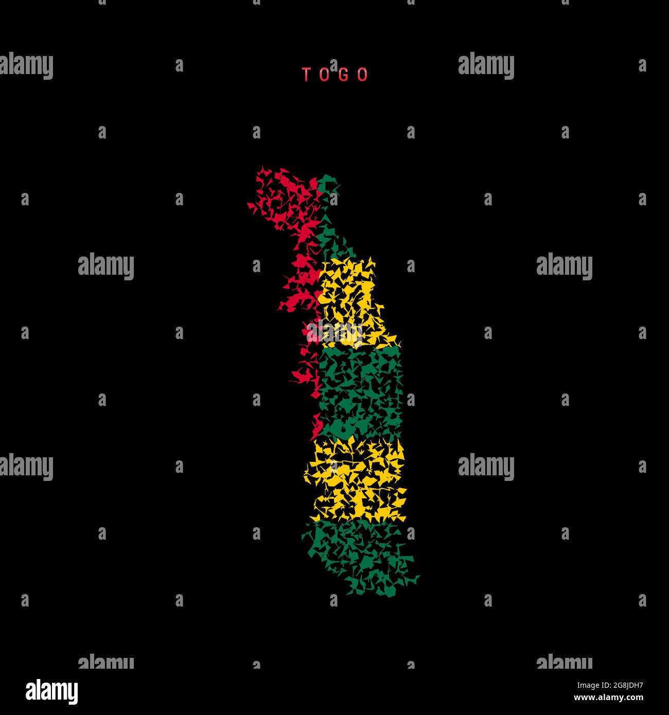 Togo flag map, chaotic particles pattern in the colors of the Togolese ...