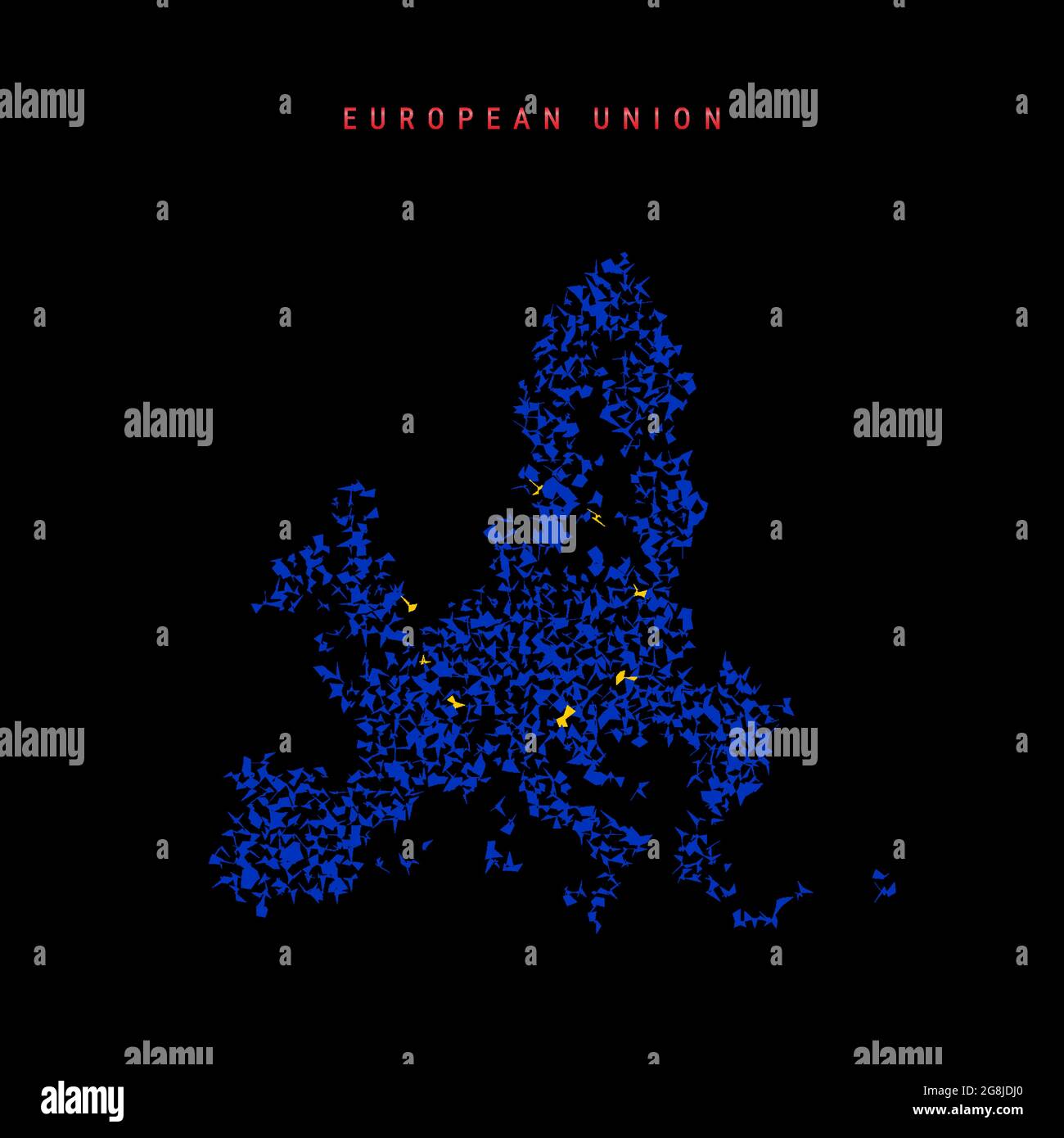 European Union flag map, chaotic particles pattern in the colors of the ...