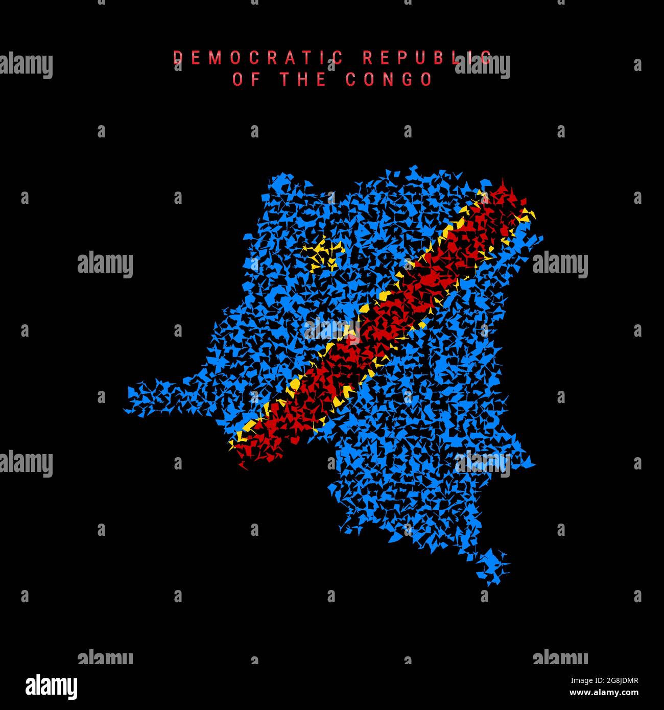 Democratic Republic of the Congo flag map, chaotic particles pattern in ...