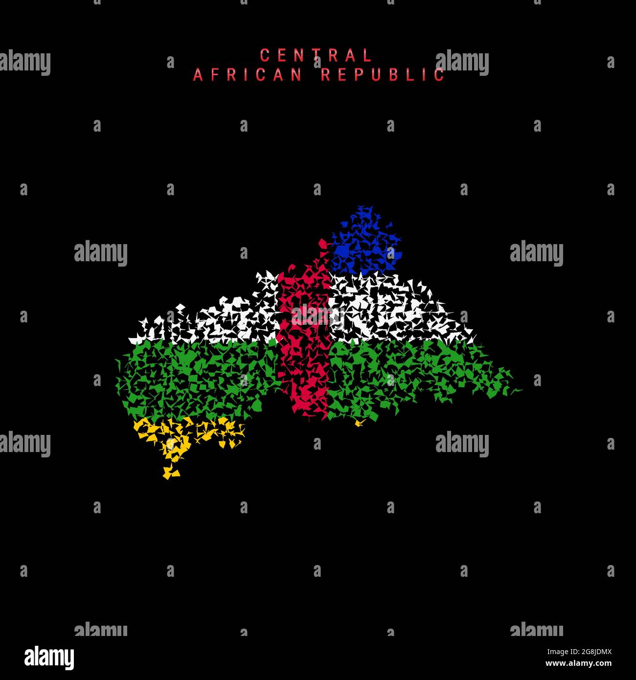 Central African Republic flag map, chaotic particles pattern in the ...
