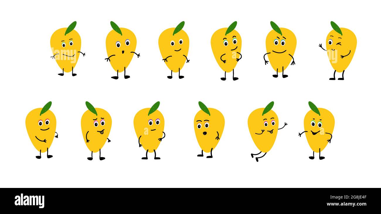 Big Set Cartoon character Lemon, With different emotions. yellow Lemon ...