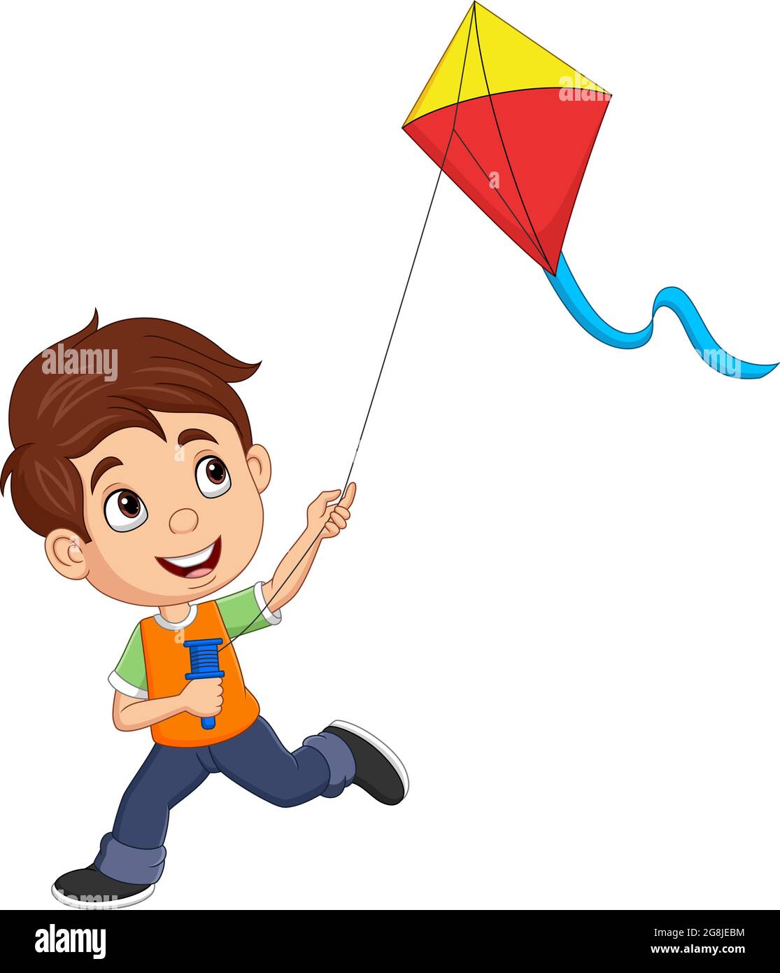 Cartoon happy little boy playing a kite Stock Vector Image & Art - Alamy