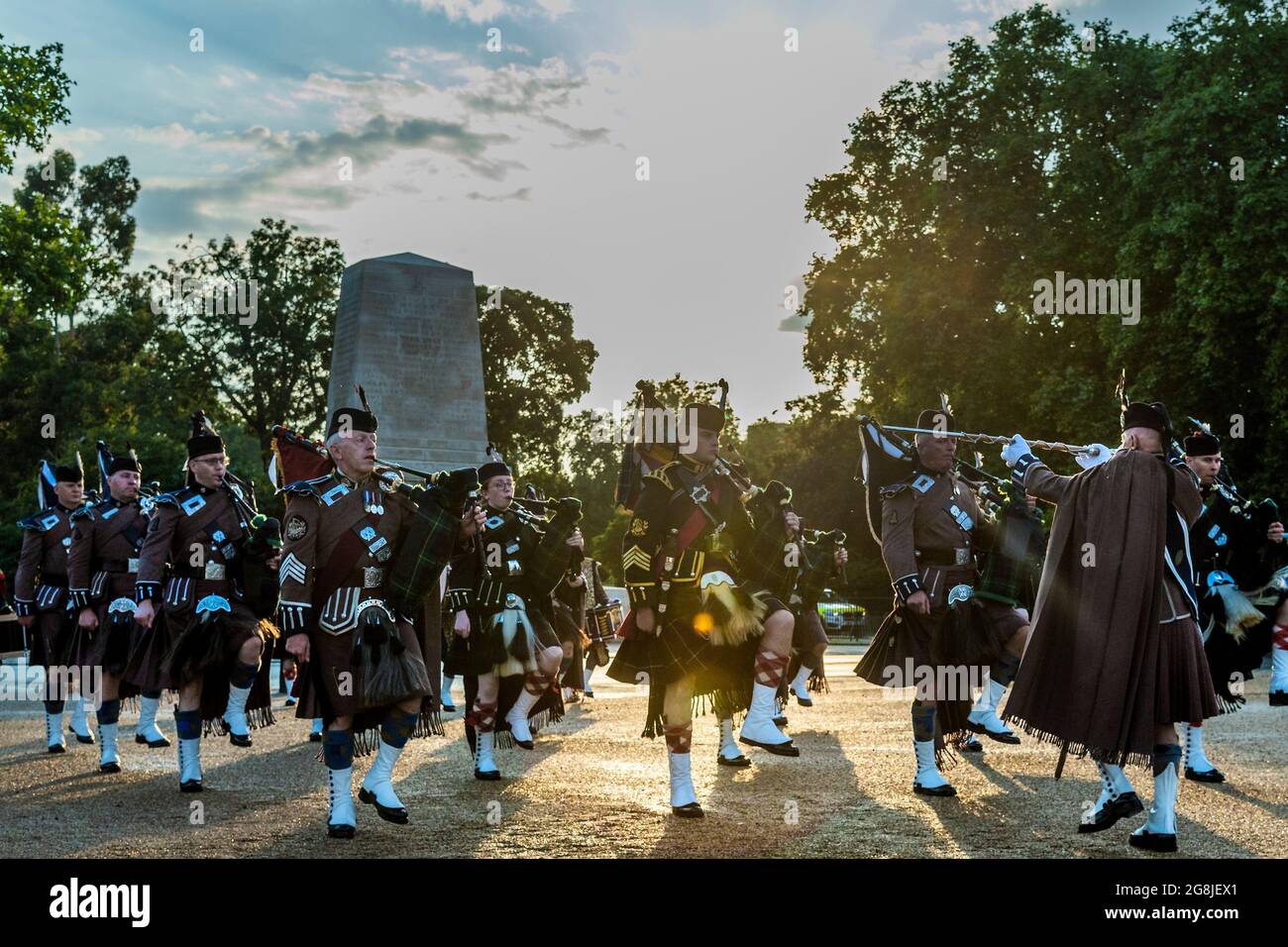 London, UK. 20th July, 2021. Pipes and Drums of the London Scottish and ...