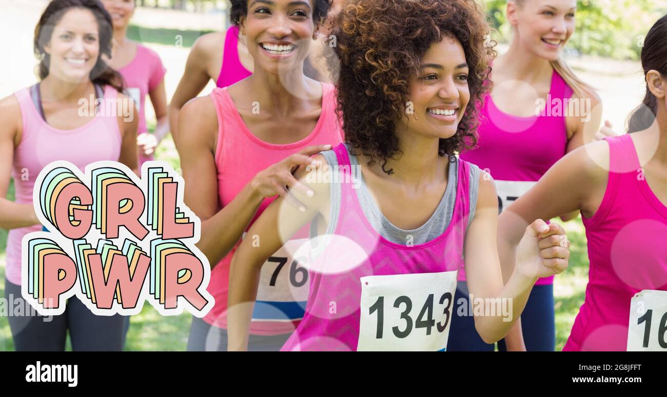Composition of girl power text over group of women smiling Stock Photo ...
