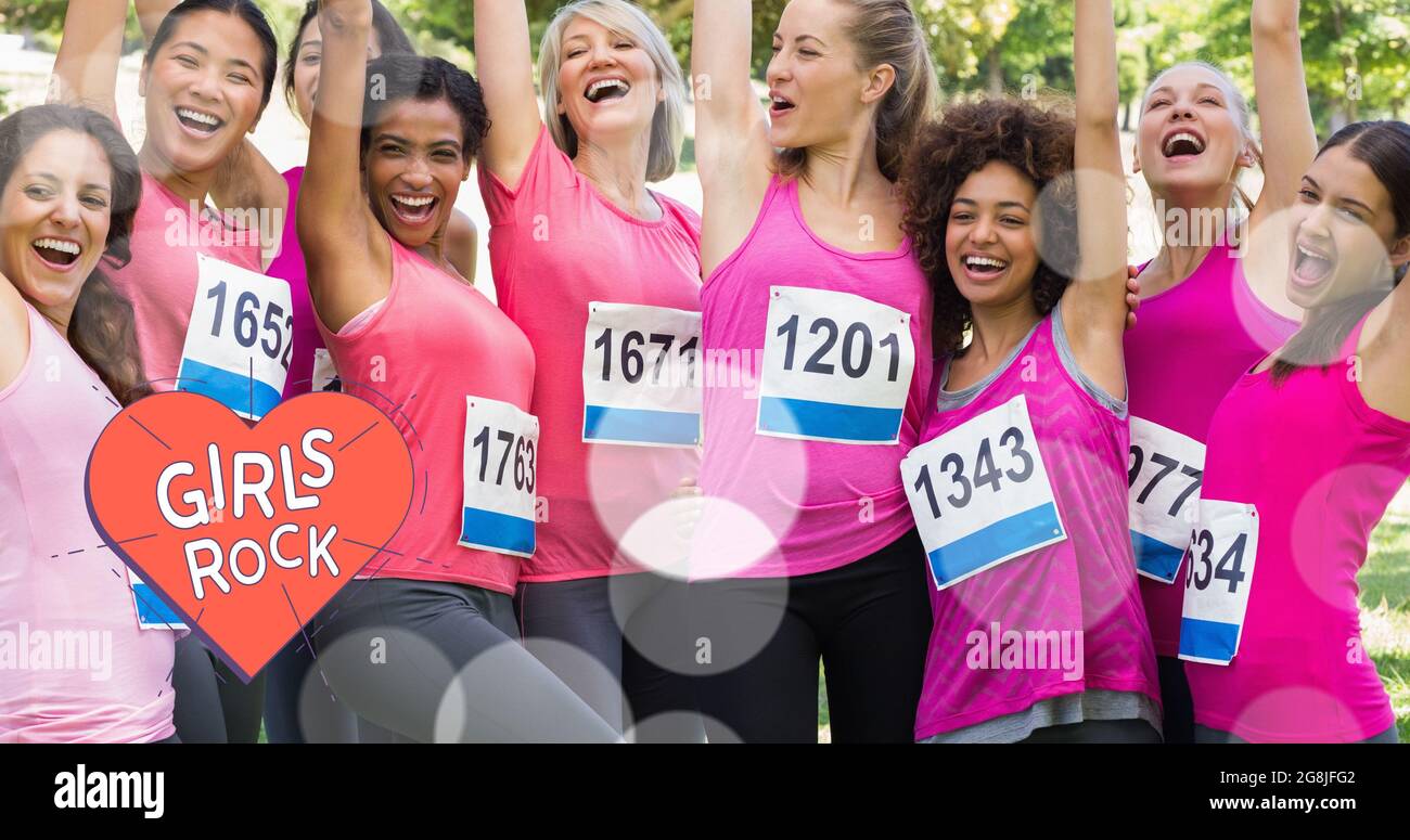 Composition of girl power text over group of women smiling Stock Photo ...