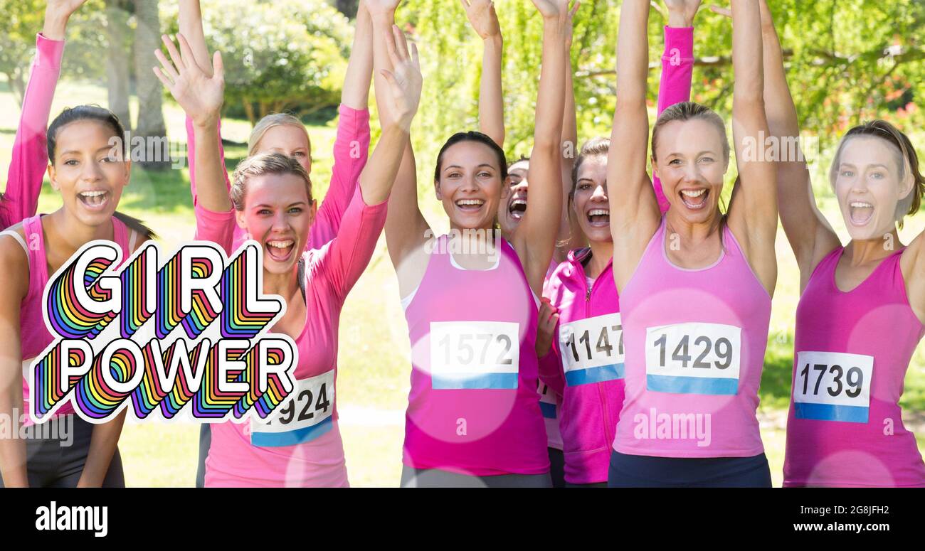 Composition of girl power text over group of women smiling Stock Photo ...