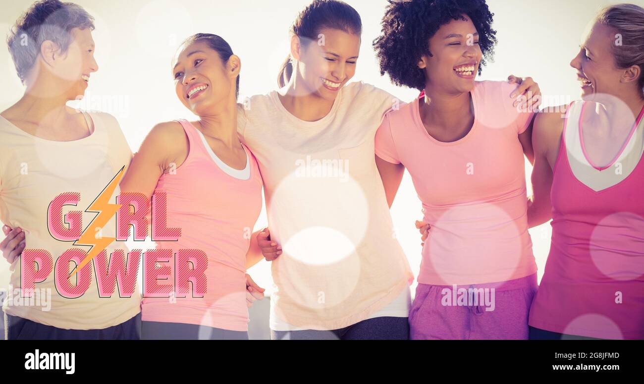 Composition of girl power text over group of women smiling Stock Photo ...