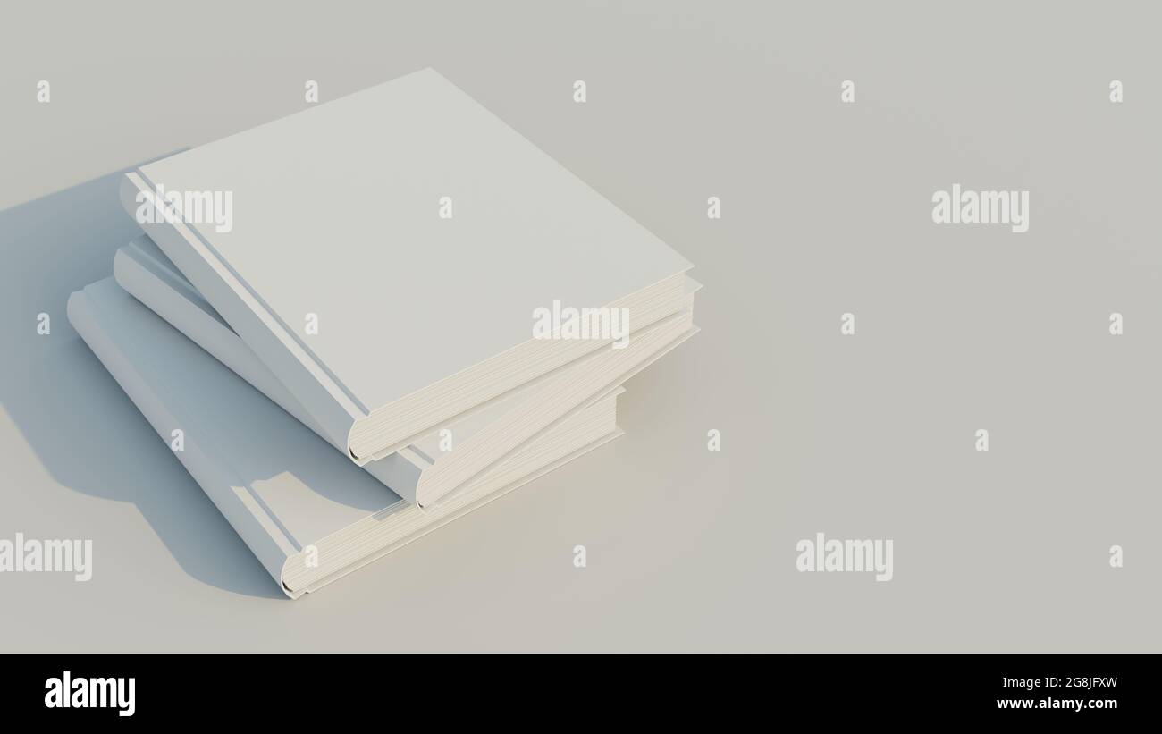 Stack of white books on white flat surface. With copy space. 3D ...
