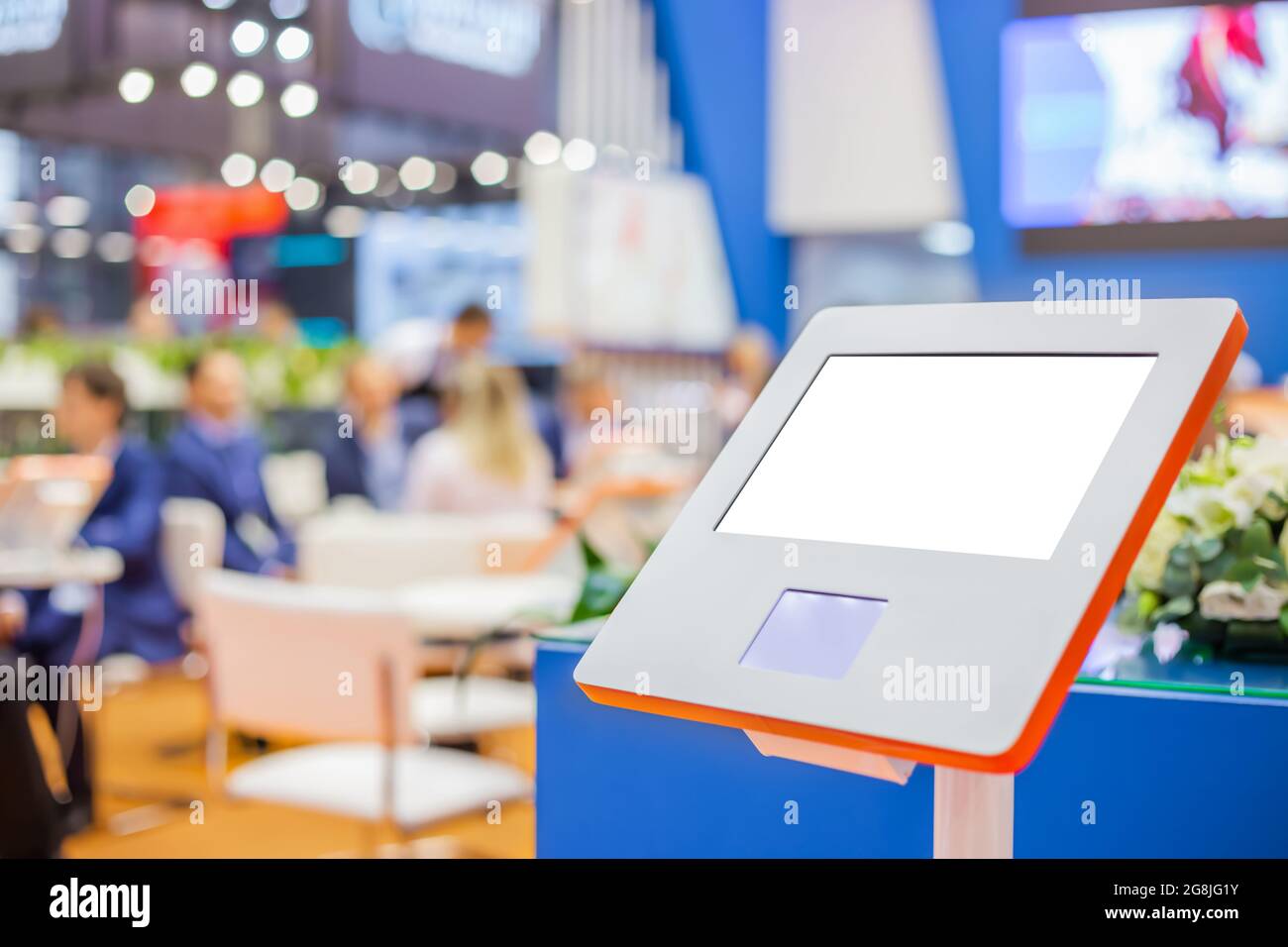 Electronic multimedia tablet kiosk with blank white display at ...