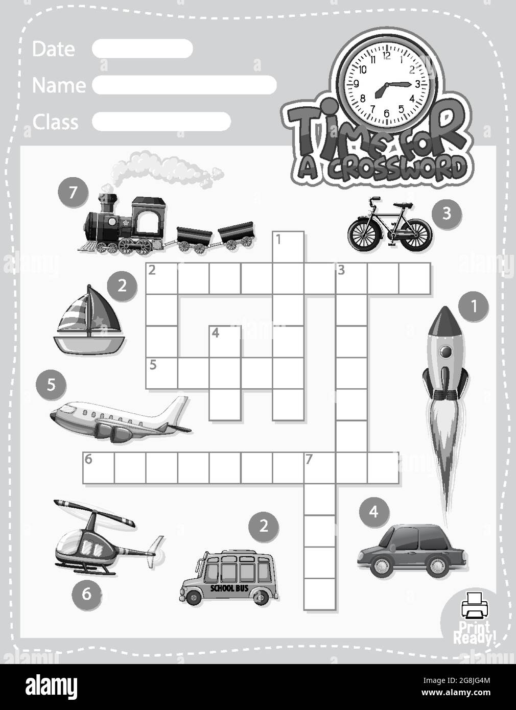 Crossword puzzle game template about transportation illustration Stock ...