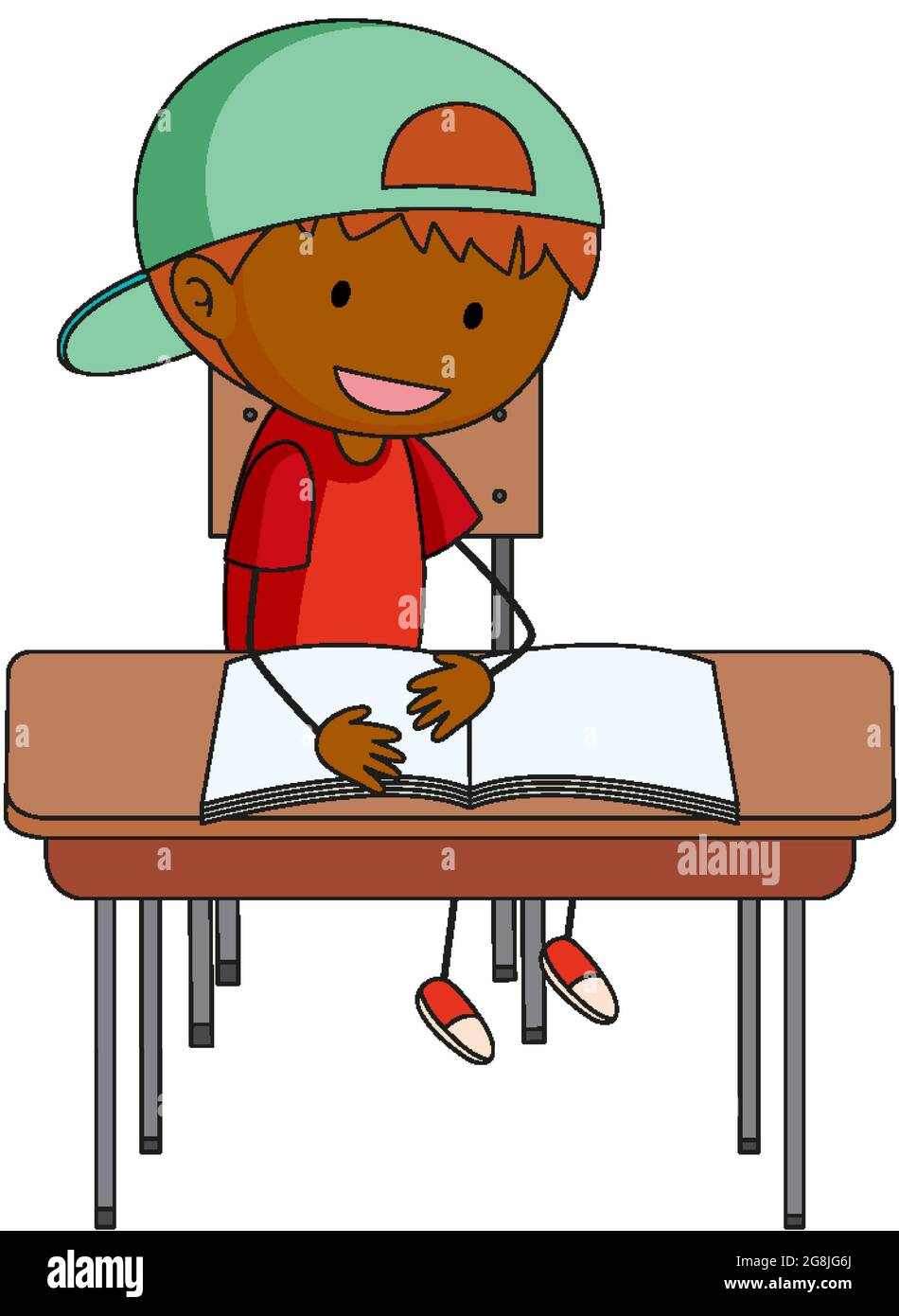A boy doing homework doodle cartoon character illustration Stock Vector ...