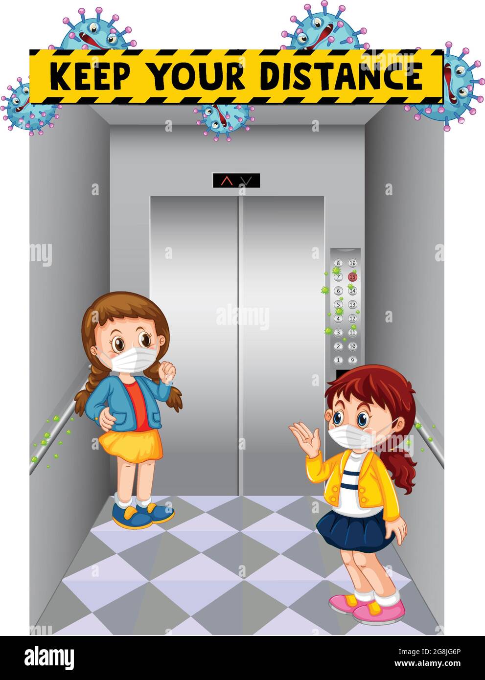 Keep your distance font design with two kids keeping social distance in ...