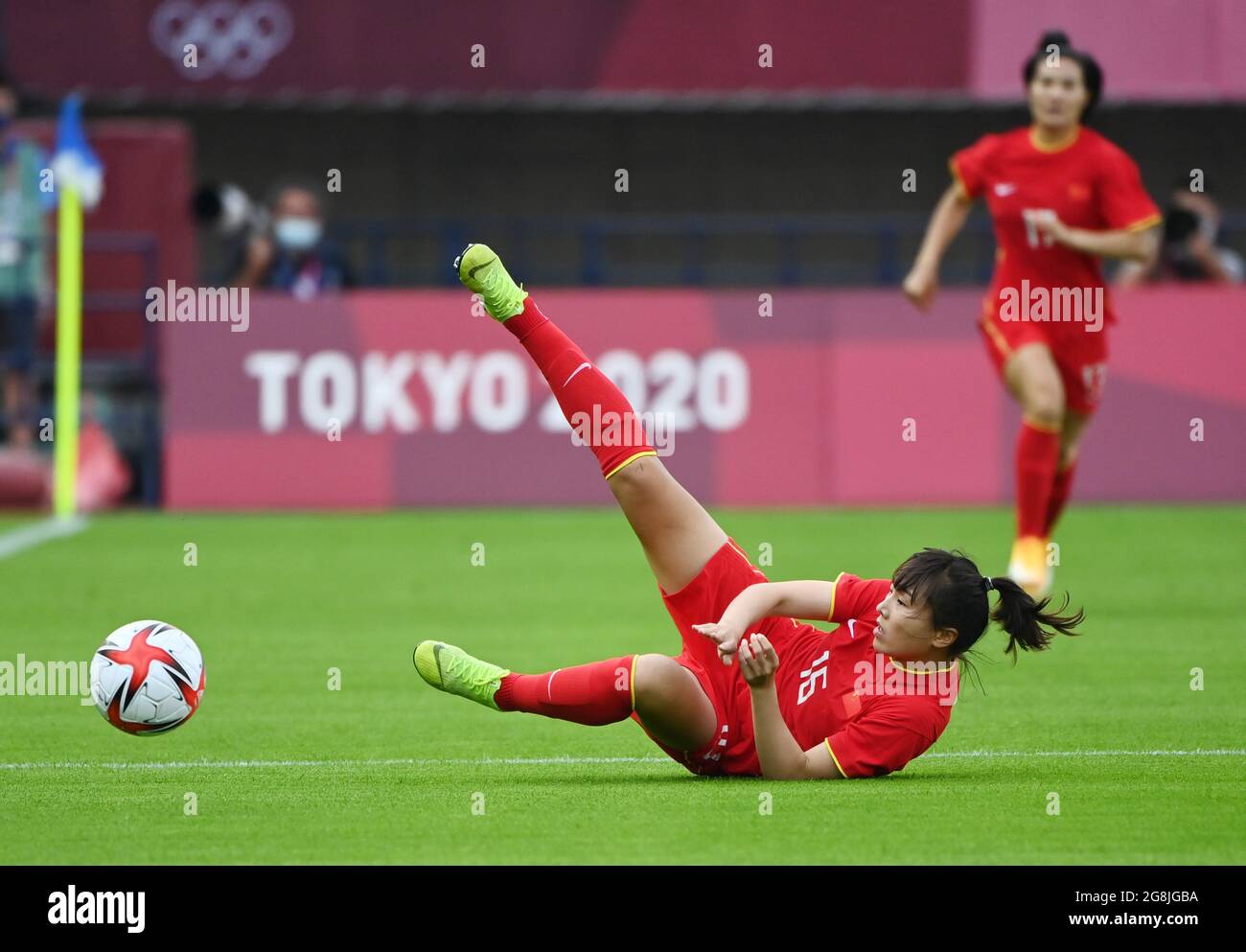 Miyagi, Japan. 21st July, 2021. Wang Xiaoxue of China falls down during Tokyo 2020 women's ...