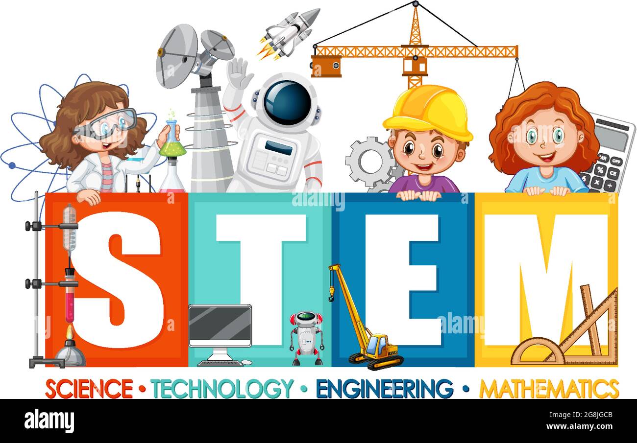 STEM education logo with children cartoon character illustration Stock ...