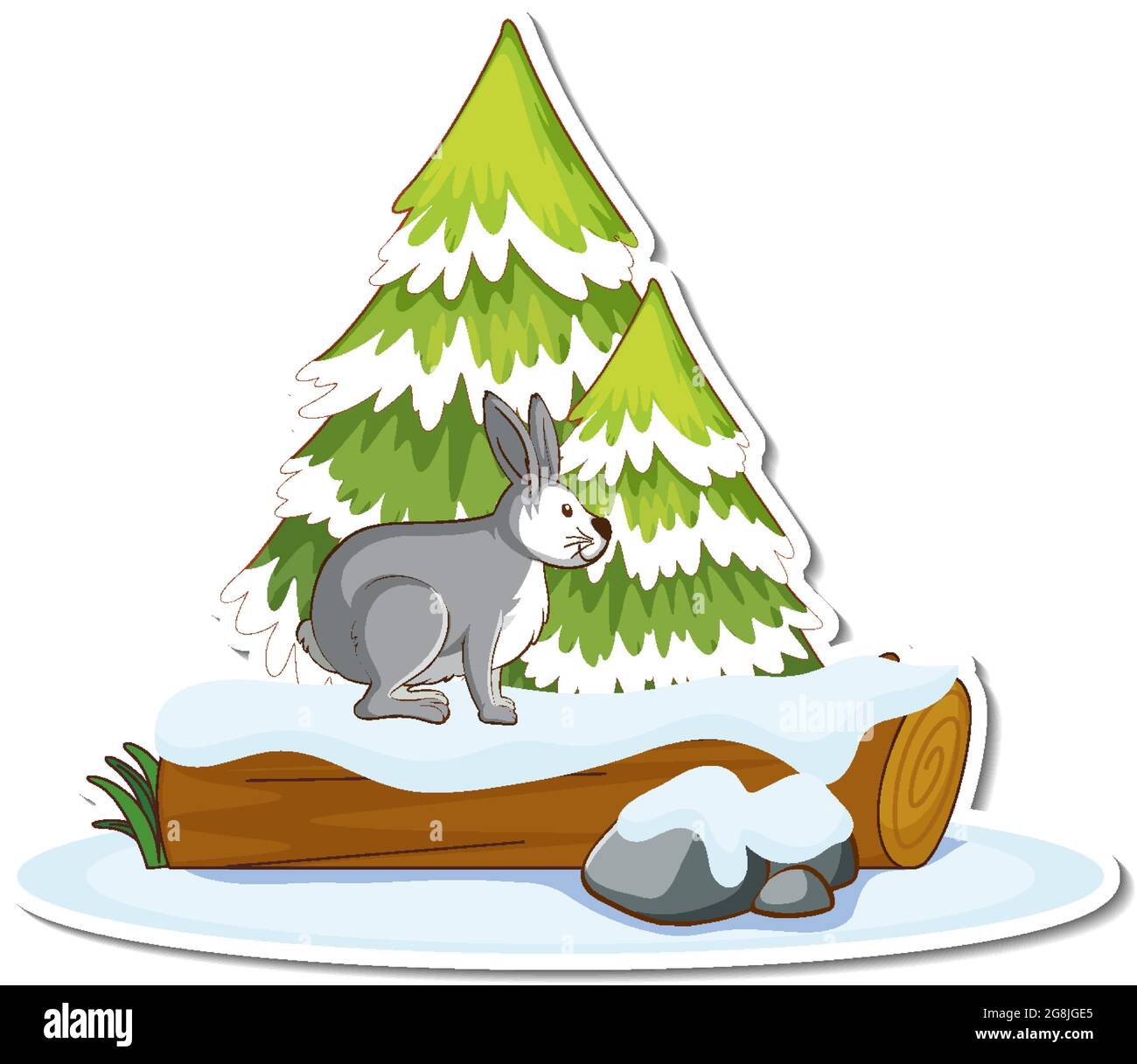 A hare with pine tree covered with snow sticker illustration Stock ...