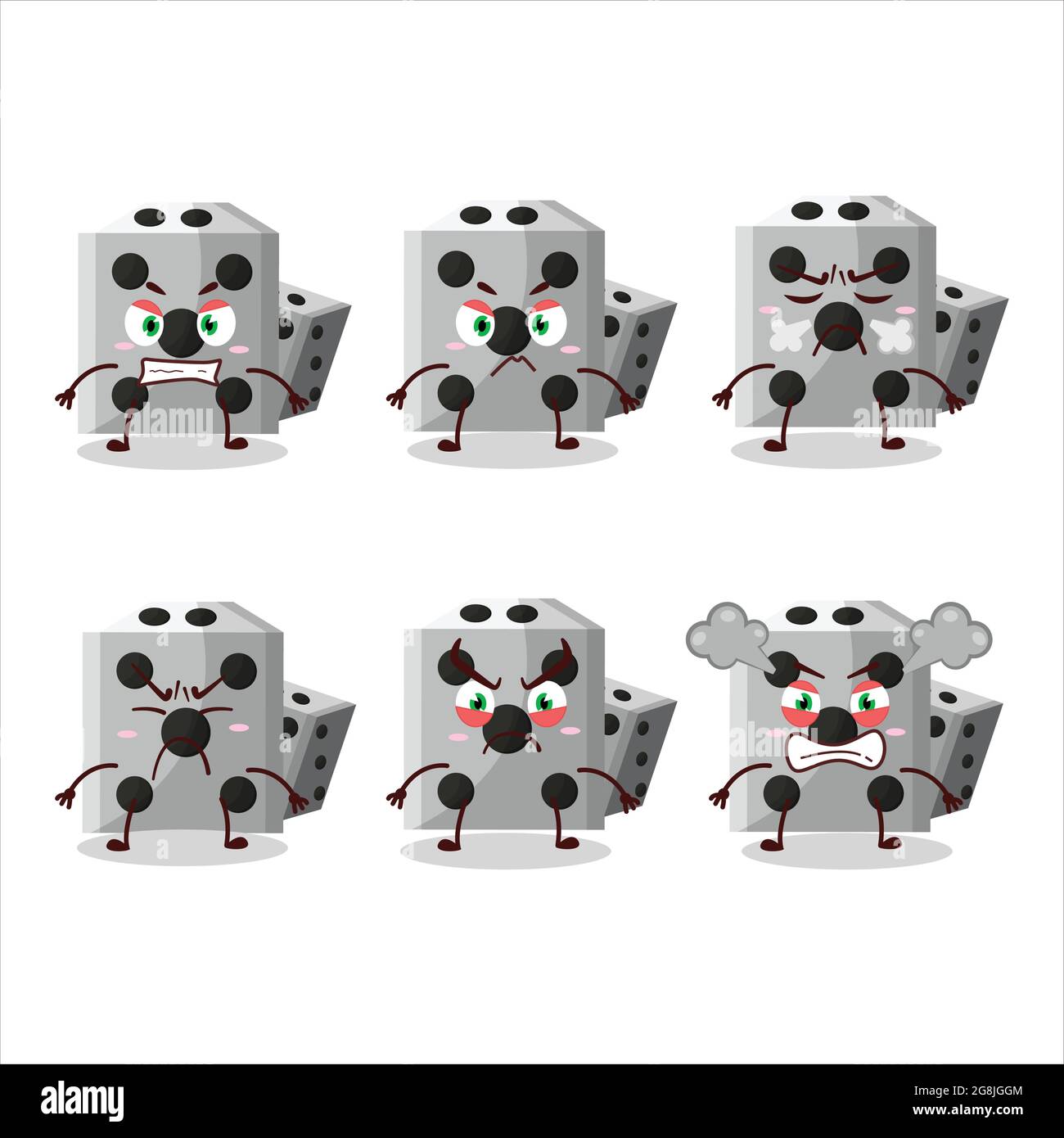 White dice new cartoon character with various angry expressions. Vector ...