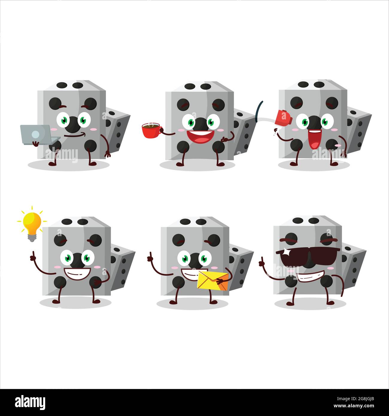 White dice new cartoon character with various types of business ...