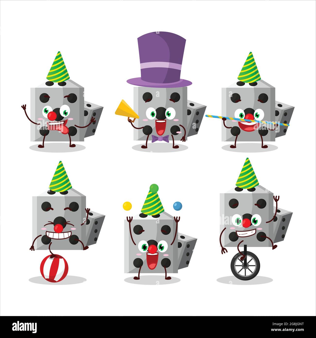 Cartoon character of white dice new with various circus shows. Vector ...