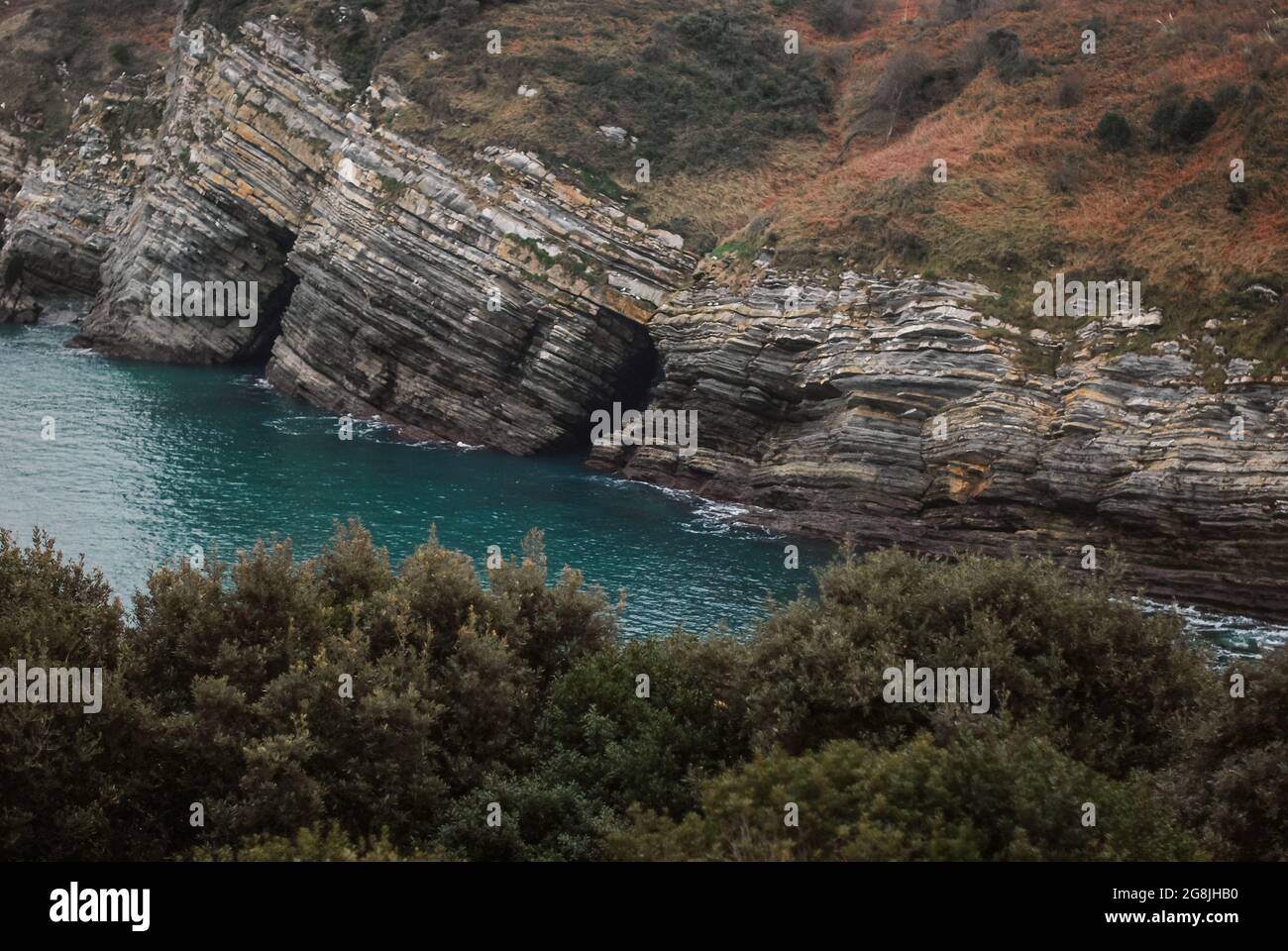 Beautiful landscape of flysch of the Basque in Spain surrounded by ...