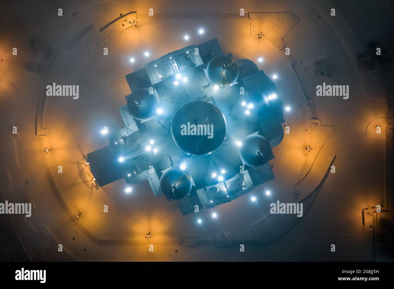 View of the church from above at night. Church at night in the lights ...