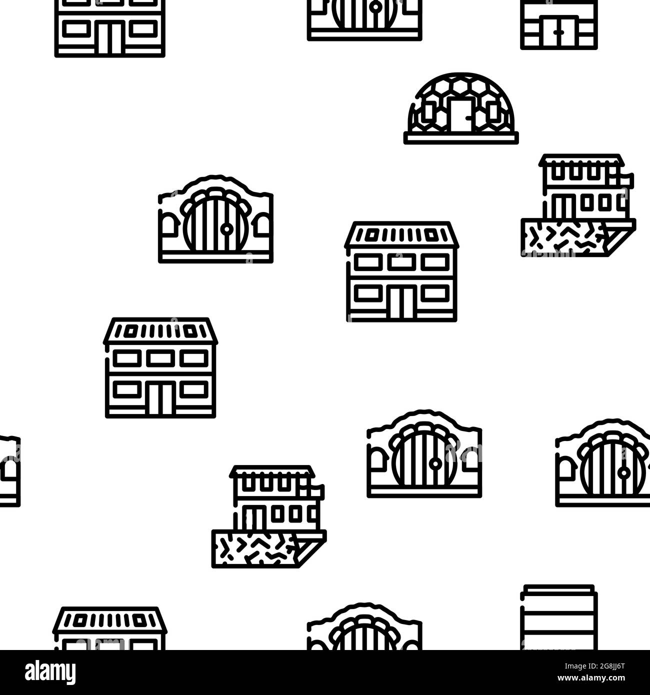 Vector camping seamless background Black and White Stock Photos ...