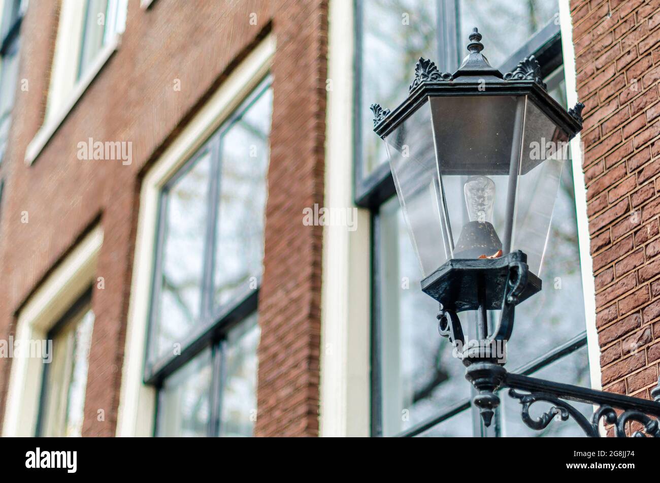Architectural detail, typical streetlight in Amsterdam, the Netherlands ...