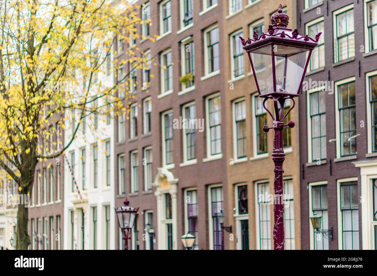 Architectural detail, typical streetlight in Amsterdam, the Netherlands ...
